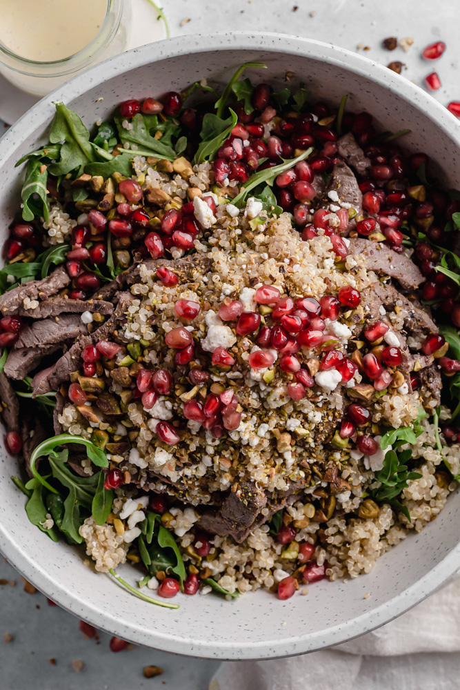 Pomegranate Quinoa Arugula Salad with Steak